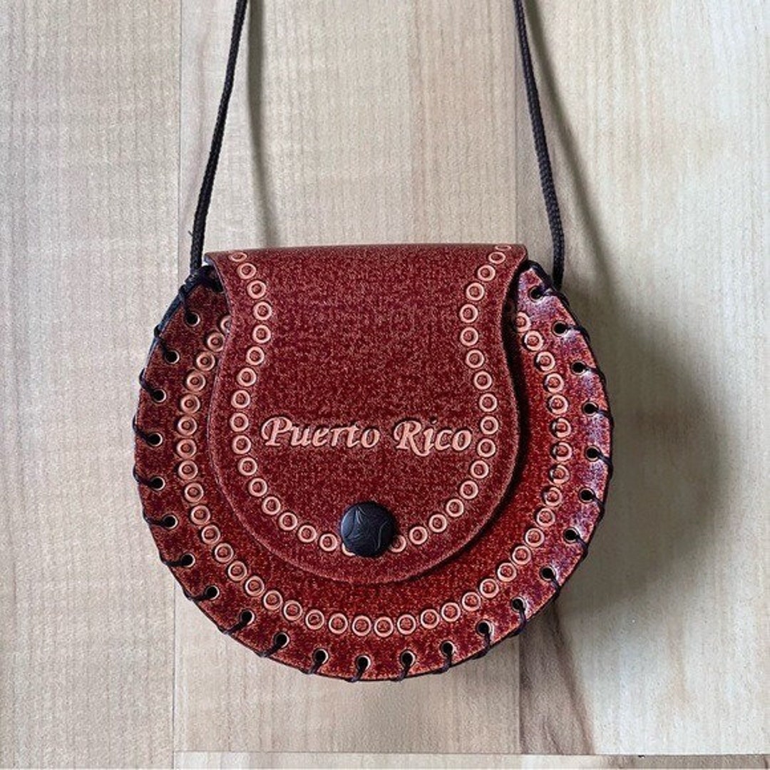 Vintage Puerto Rico Leather Purse Brown Mini Bag Stamped Leather ...