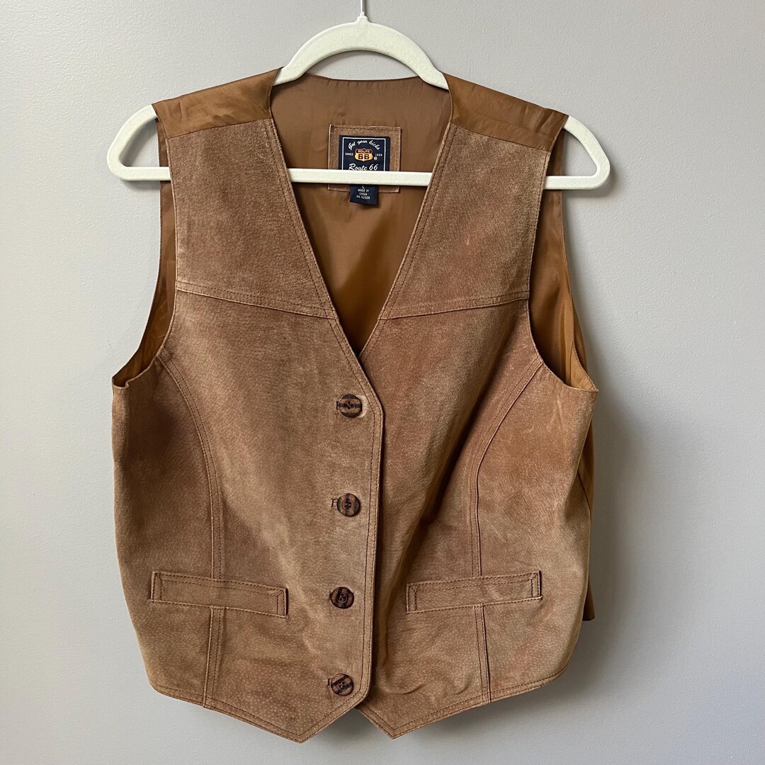 Vintage Route 66 Suede Leather Vest Womens Size L Large Tan Western ...