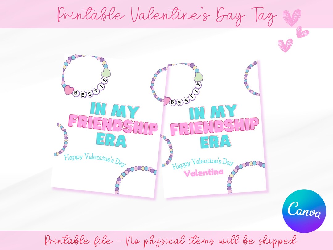 Friendship Bracelet Gift Tags, Printable Valentines Tag, Editable ...