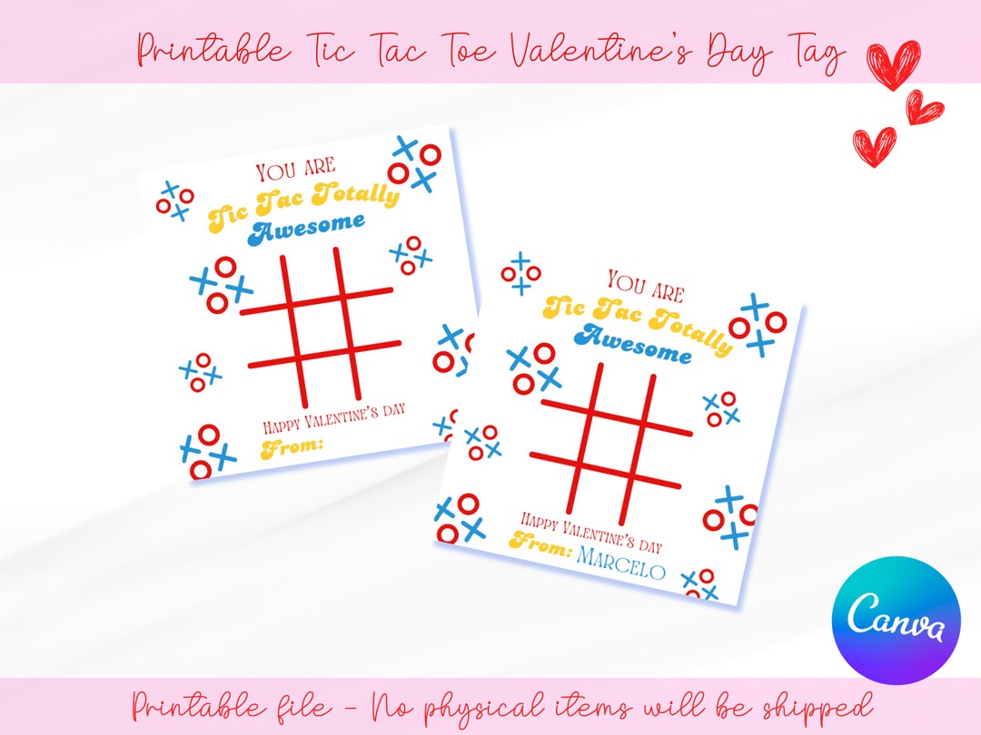 Printable Valentine's Day Tic Tac Toe Tags, Happy Valentine's Day Tag ...