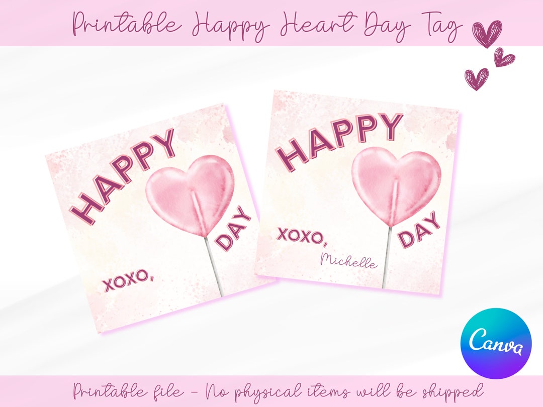 Happy Heart Valentine's Day Tag, Printable Valentines Tag, Lollipop Tag ...