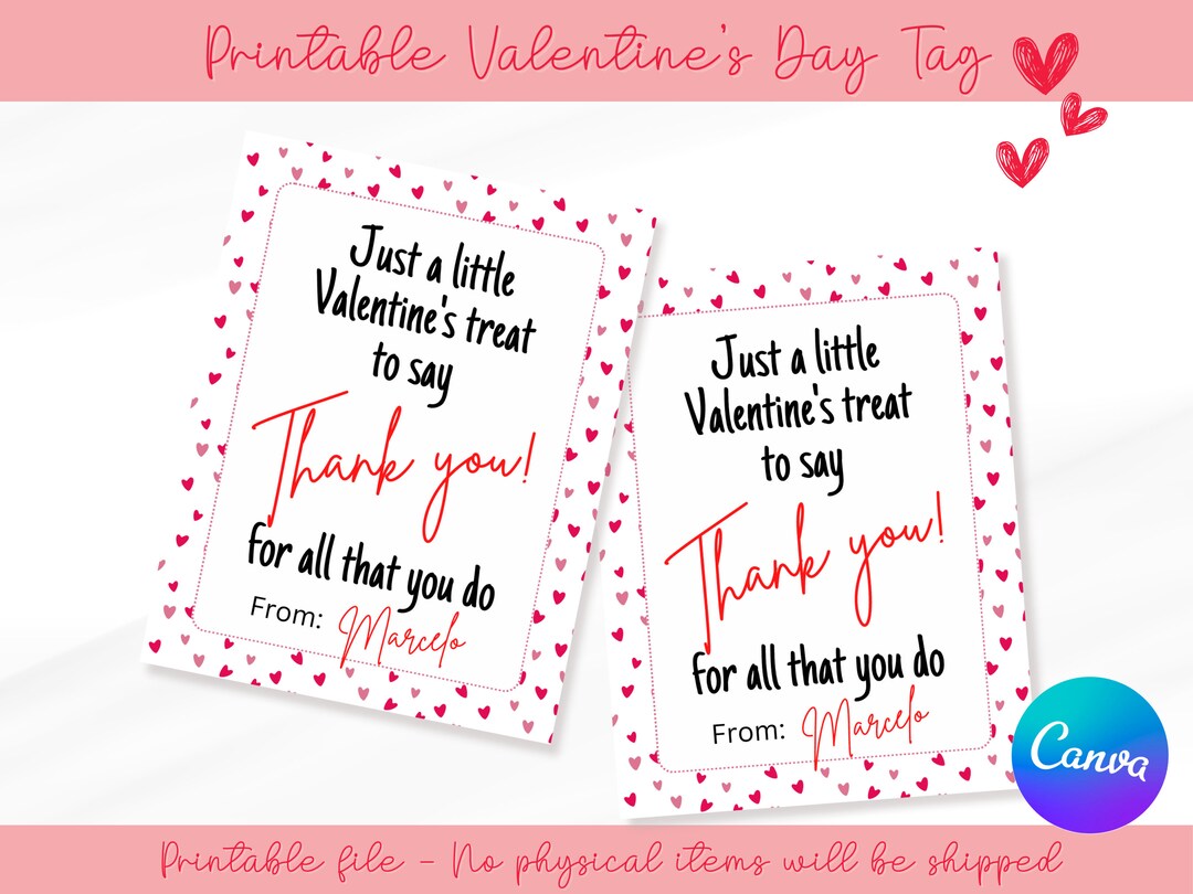 Valentine's Day Tag, Treat Valentine's Day Tag, Printable Valentine Day ...