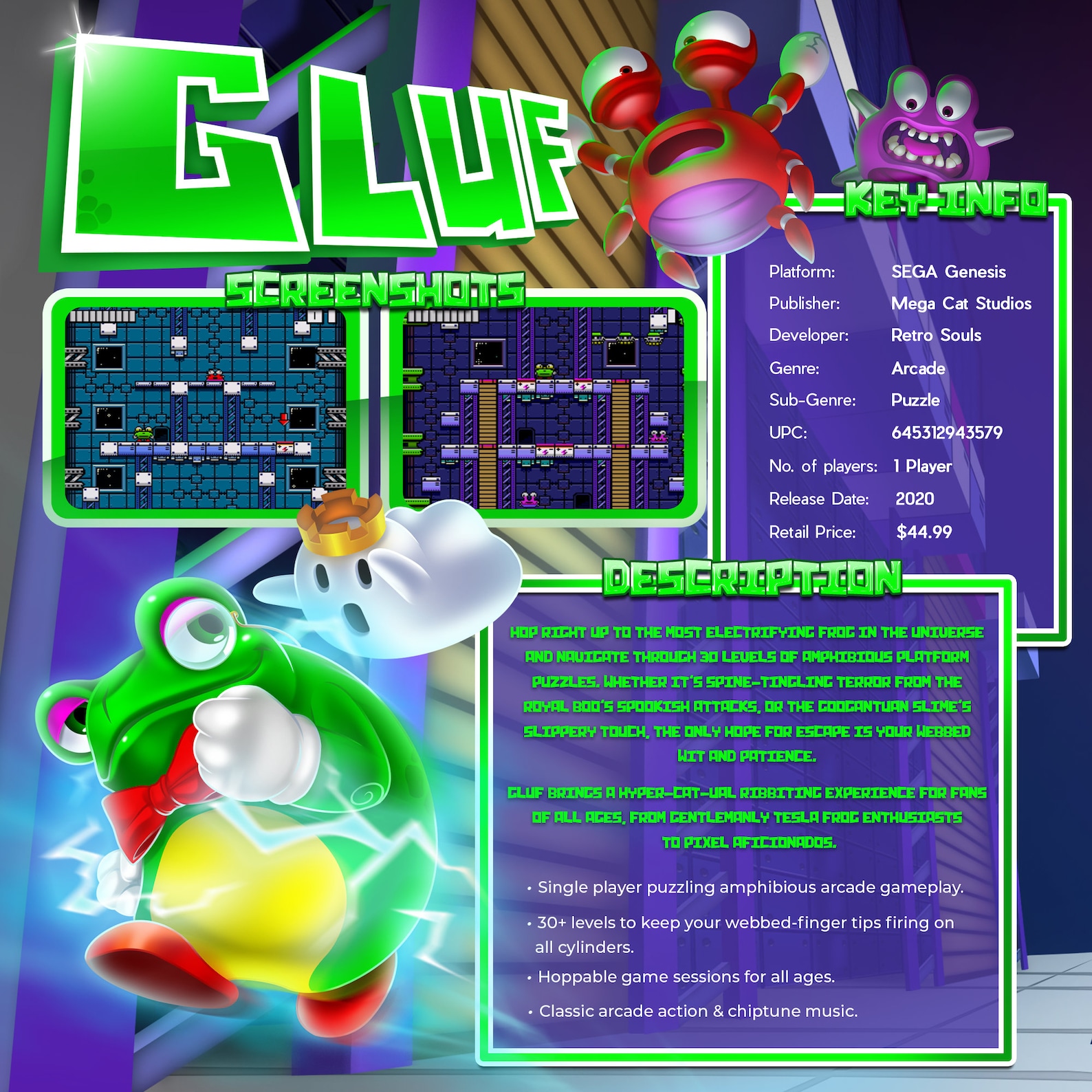 Gluf- Official Mega Cat Studios Cart Game for the Sega Genesis Version ...