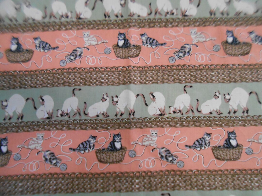 Vintage Peach Olive Siamese Tabby Cat Cotton Quilt Fabric - Etsy