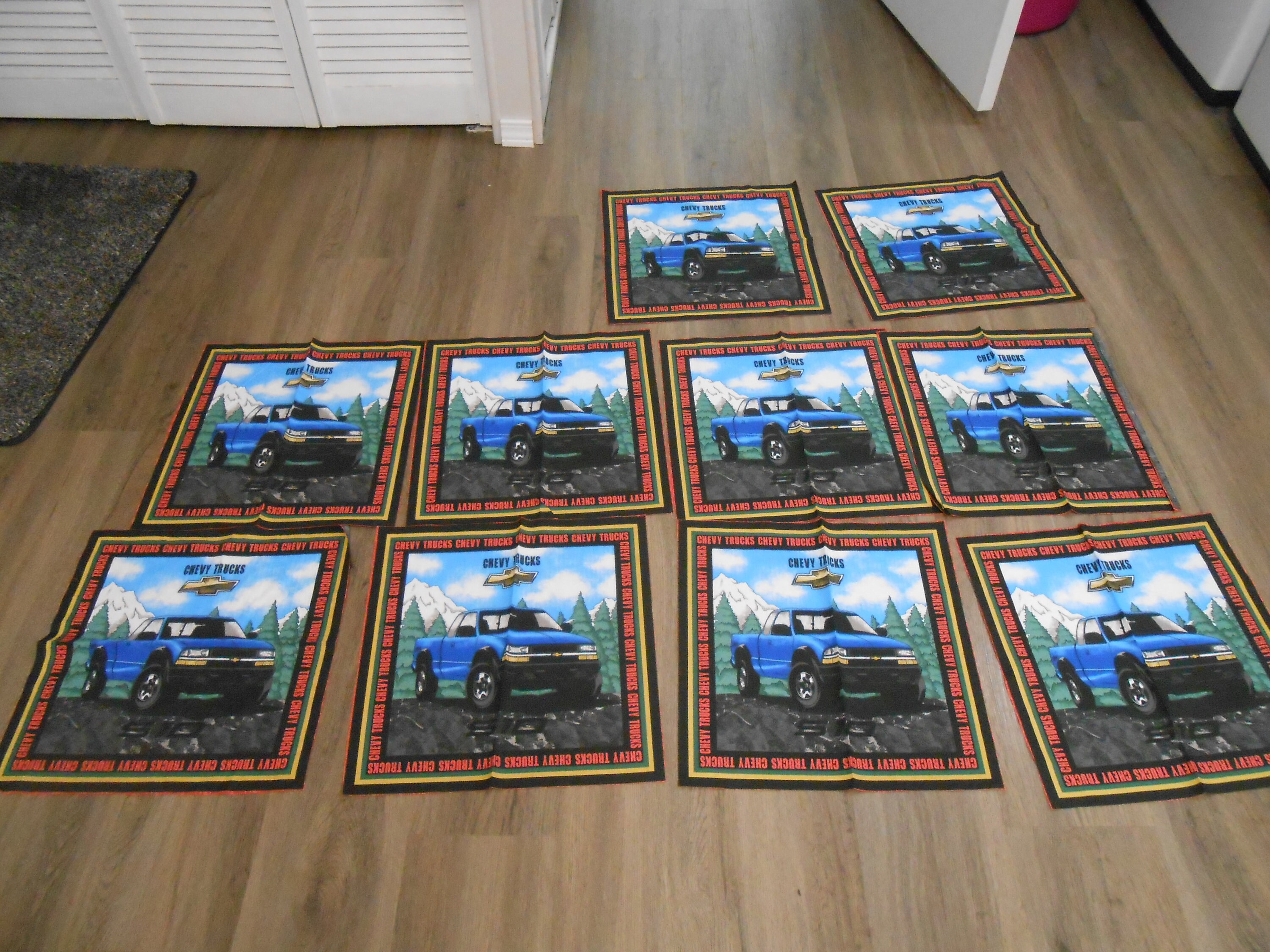 CHEVY SILVERADO Blue TRUCK S10 Chevrolet Quilt Pillow Blocks Cut Cotton ...