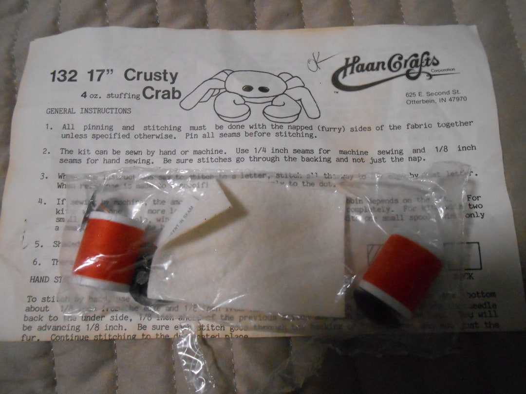 Haan Craft Kit 17 Crust Crab Plush Animal Kit - Etsy