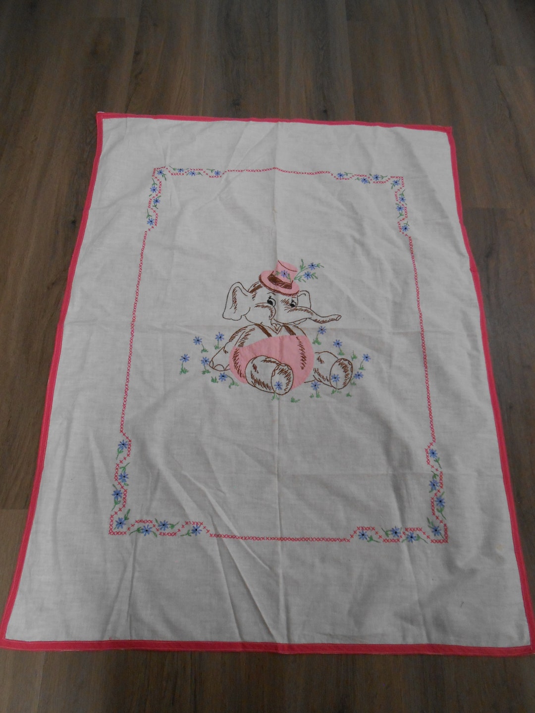 Vintage Hand Embroidered Baby Blanket Sheet Elephant - Etsy