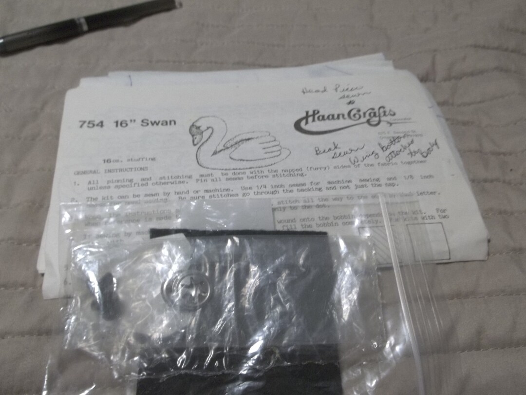 Vintage Haan Crafts #754 16" Swan Plush Animal Craft Kit - Etsy