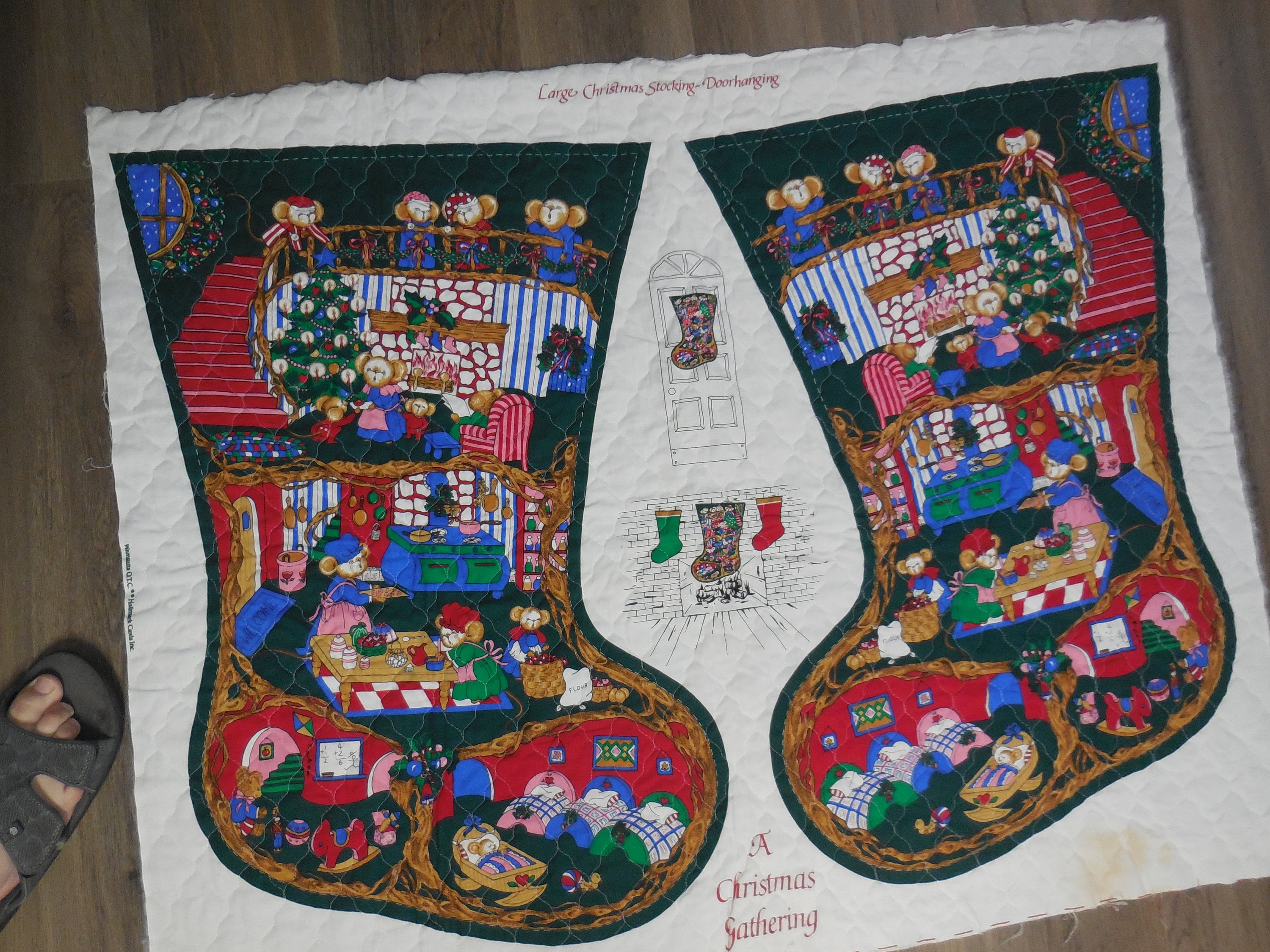 Vintage Jumbo Christmas Stocking Craft Panel A Christmas Gathering Mice ...