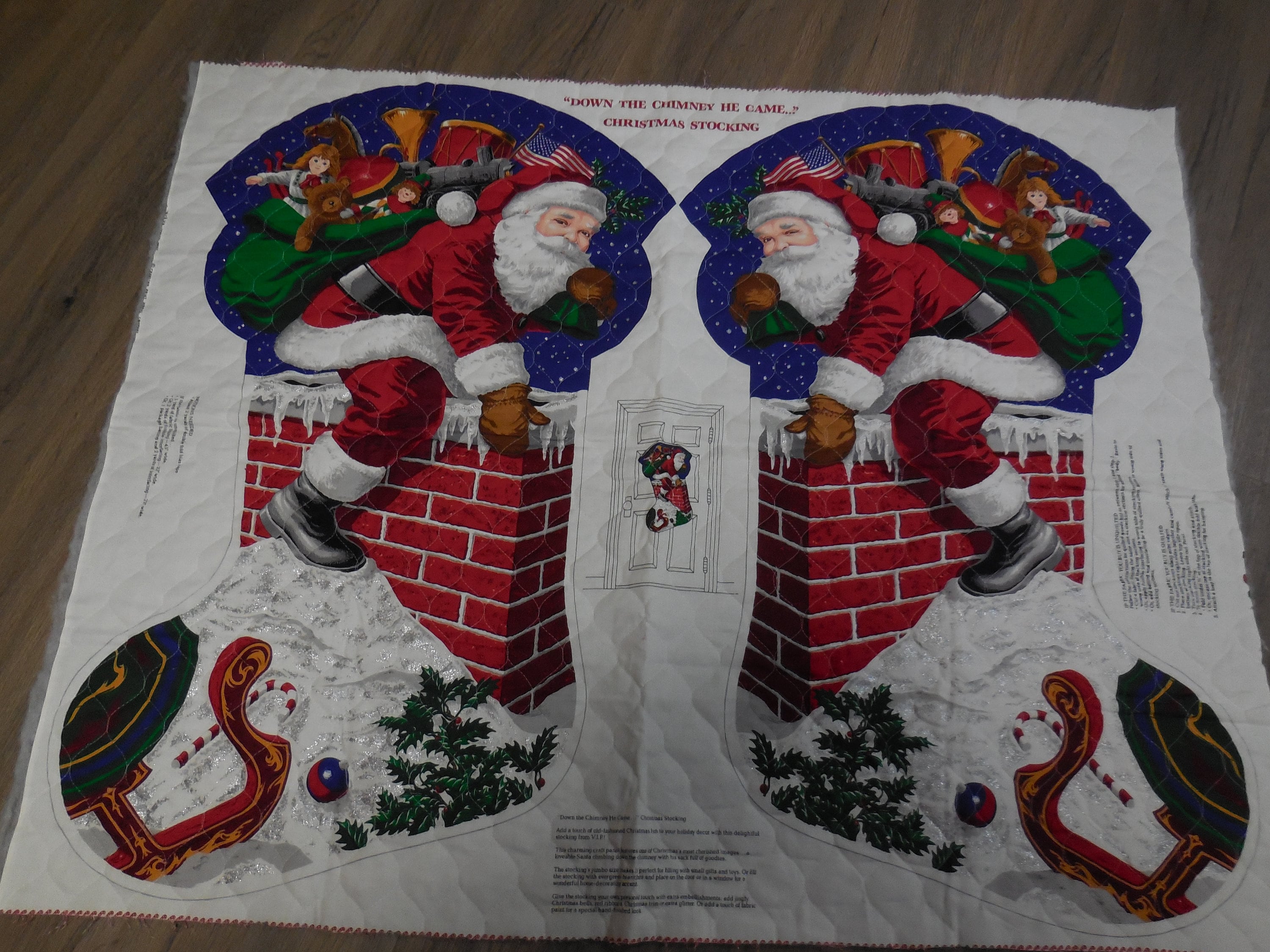 Vintage Cranston Santa's Visit Jumbo Christmas Stocking Craft Panel ...