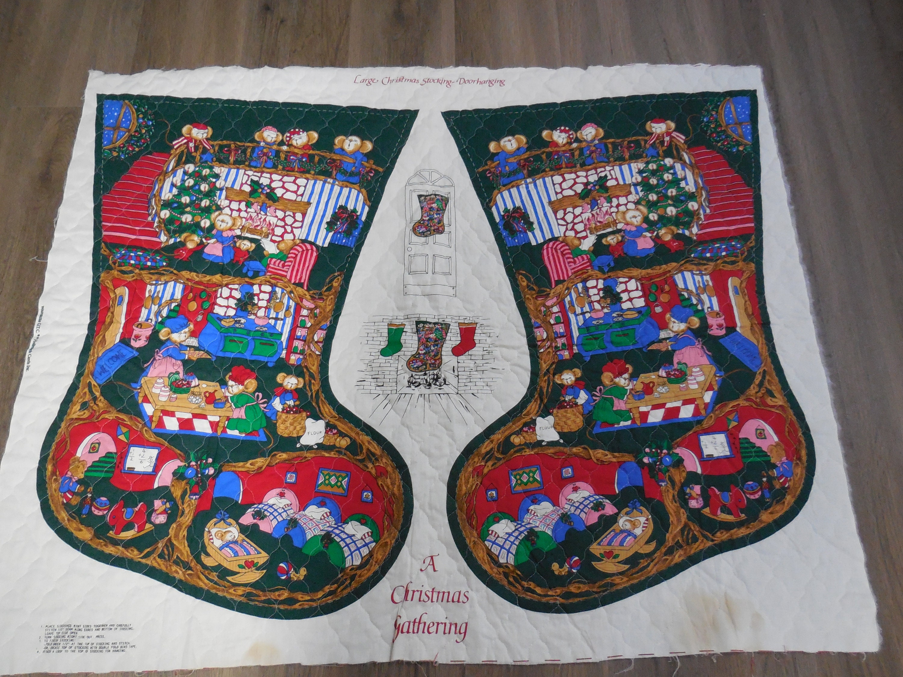 Vintage Jumbo Christmas Stocking Craft Panel A Christmas Gathering Mice ...