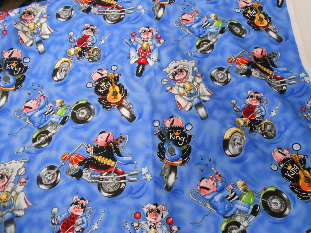 Elvis Pigs Hogs on Motorcycle Timeless Treasures Cotton Quilt Fabric 1 ...