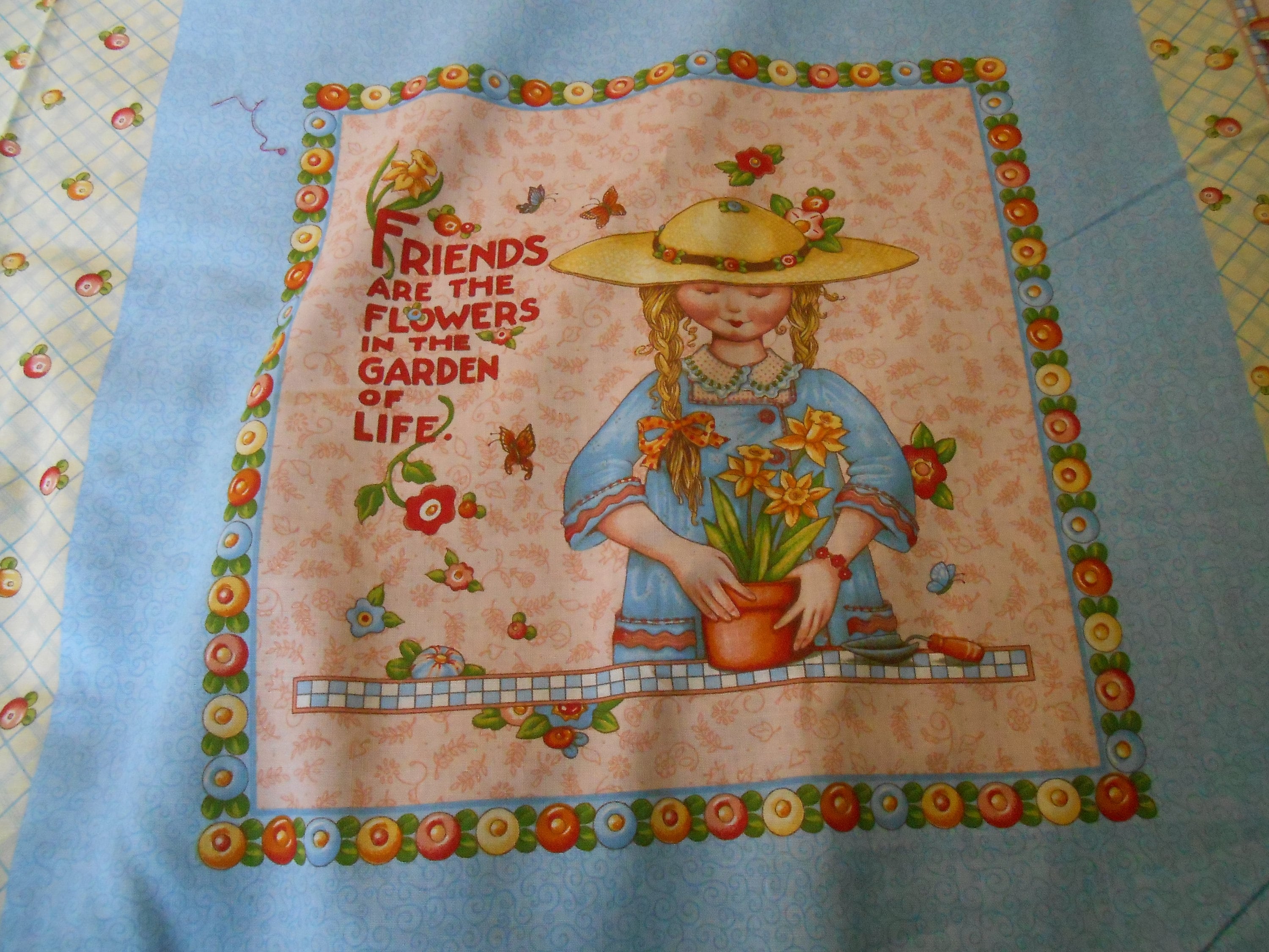 2000 Mary Engelbreit Friends Garden Cotton Quilt Fabric Blocks 2 Yards ...