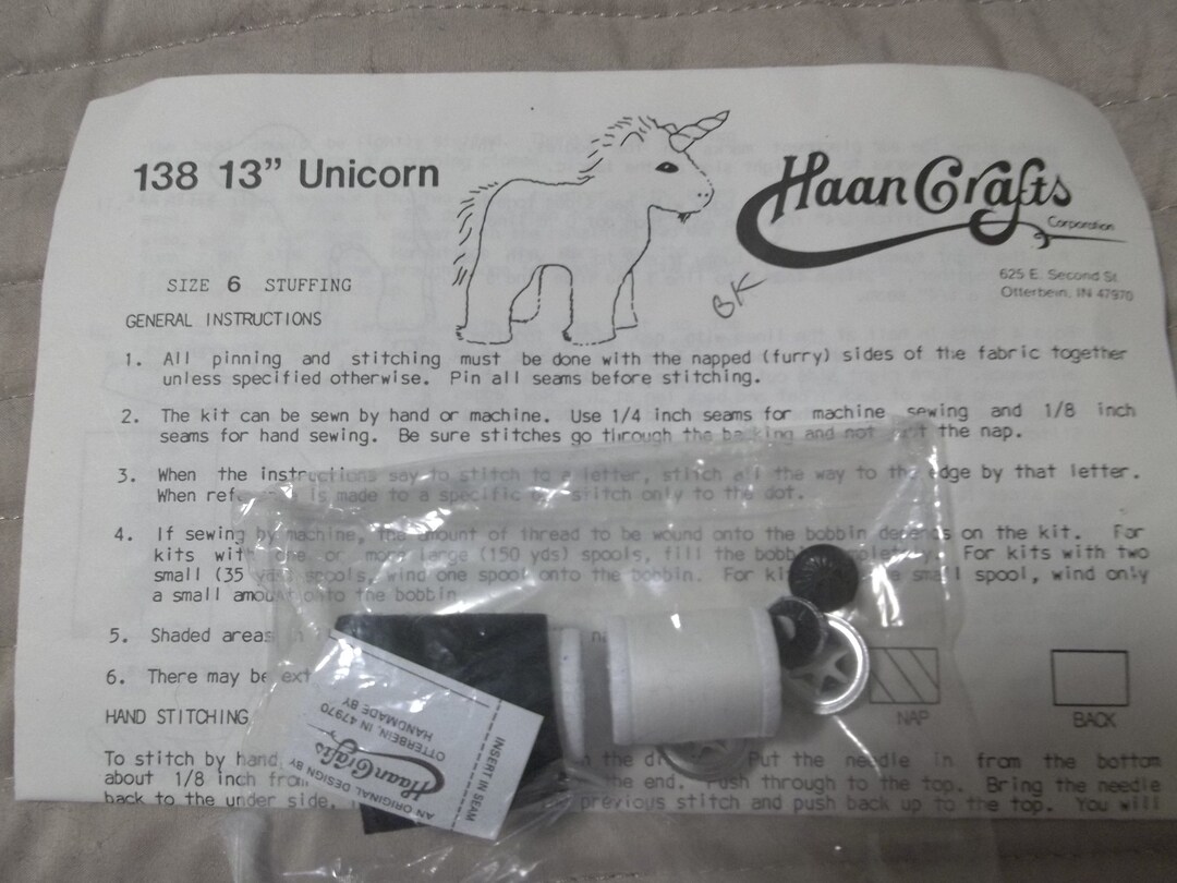 Vintage Haan Craft Kit #138 - 13" Unicorn Plush Animal - Etsy