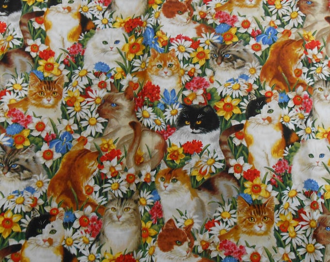 Daisy Kingdom Cotton Fabric Called "paws in the Flowers Allover Large ...