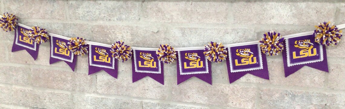 Louisiana State University Small 7 Flag Pennant Banner-pom Pom Bunting ...