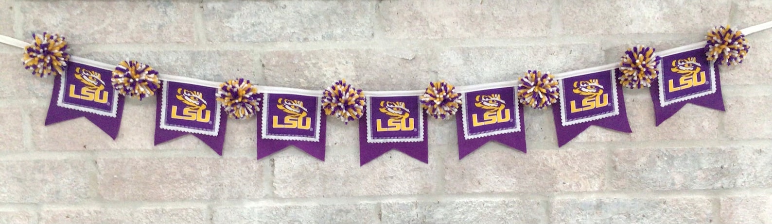 Louisiana State University Small 7 Flag Pennant Banner-pom Pom Bunting ...