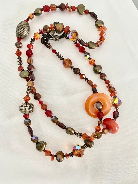 Early 1980s BOHO Bohemian One-Strand Brown Silver Bea… - Gem