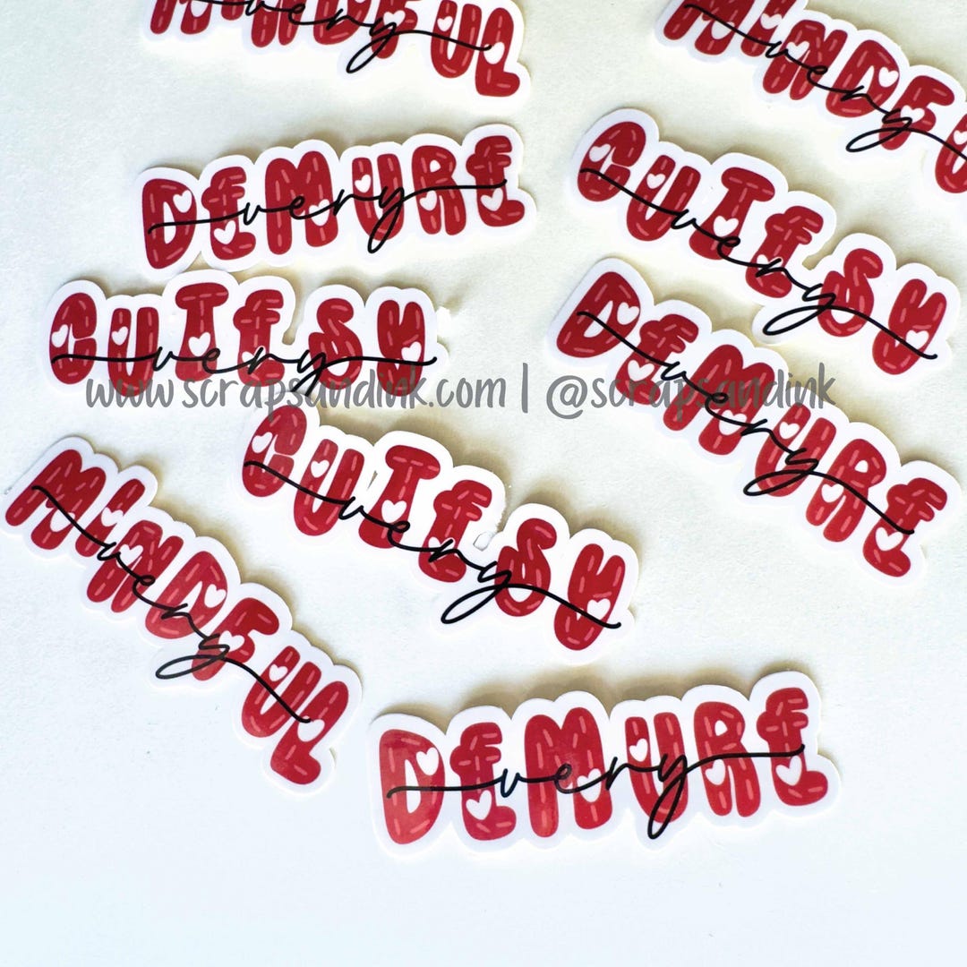 Set of 3 Cutesy, Demure, Mindful Sticker Decals, Stitched Letters ...