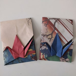 Set of 2 Handmade Origami Crane Envelopes With Hokusai Prints / Gift ...