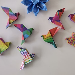 Set of 8 Medium Size Origami Flying Birds in Rainbow Patterns / Hanging ...