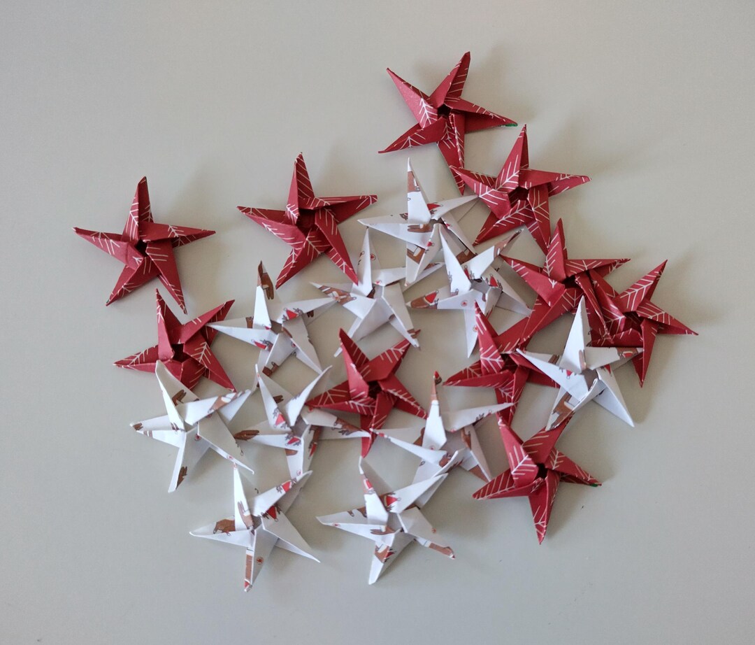 Set of 20 Handmade Mini Festive Origami Five Pointed Stars With ...