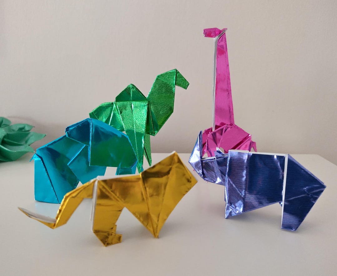 Metallic Origami Safari Animals (set of 5): Handmade Party Favours ...
