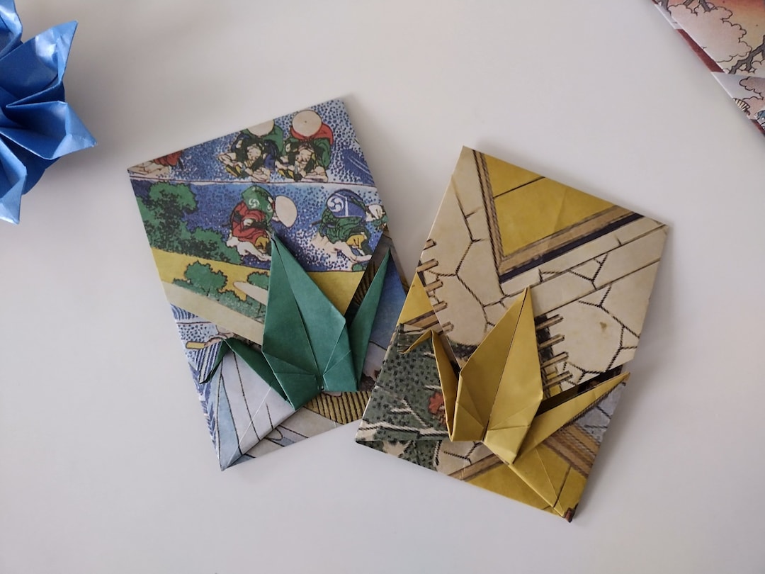 Set of 2 Handmade Origami Crane Envelopes With Hokusai Prints / Gift ...