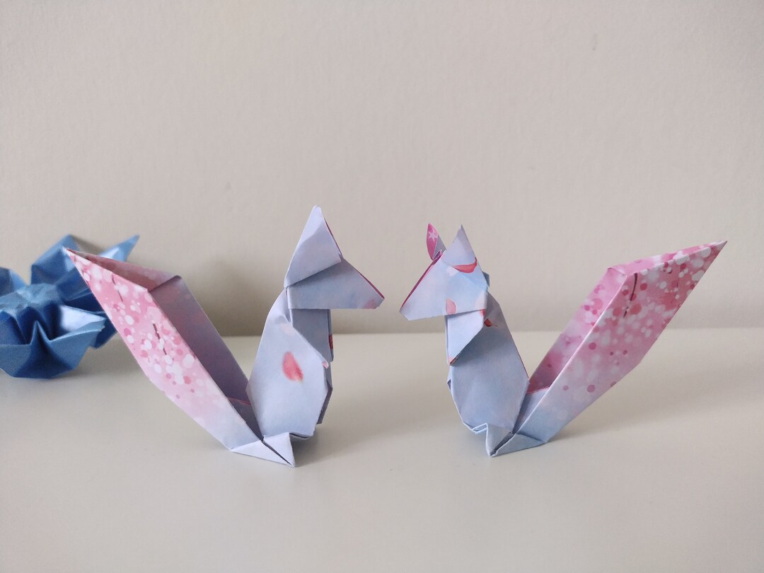 Set of 2 Handmade Blue and Pink Origami Squirrels / Paper Animals ...