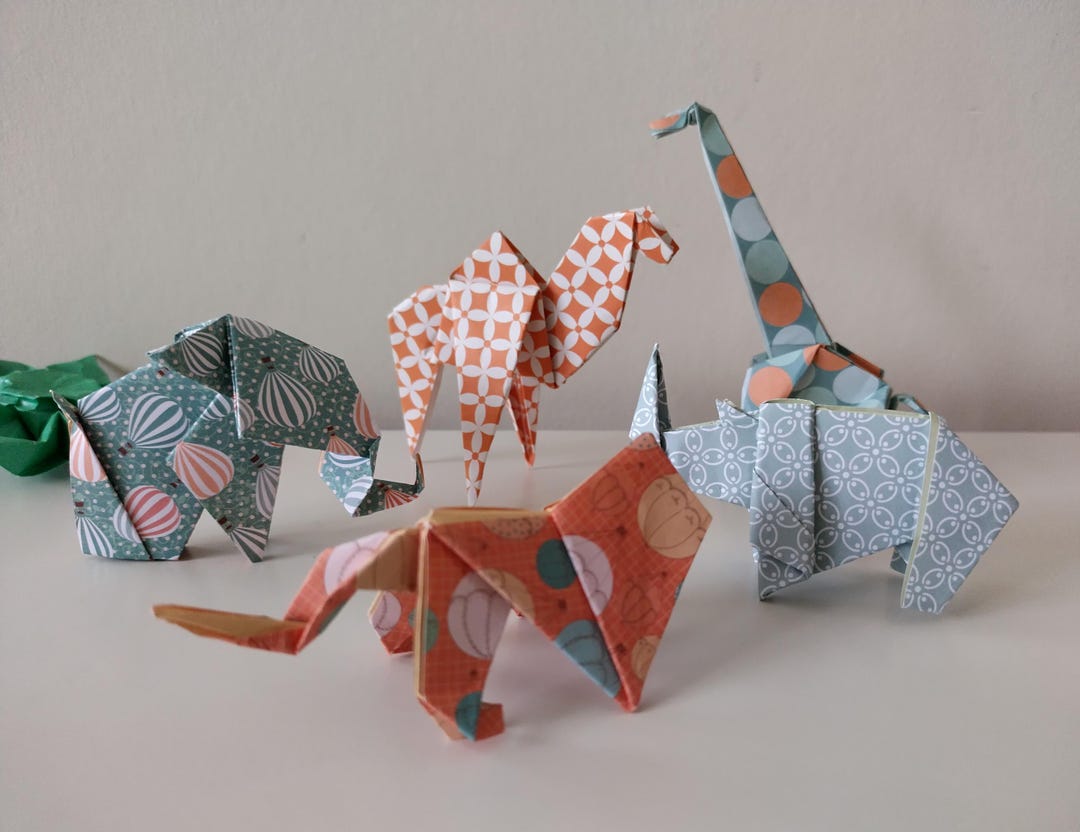 Handmade Origami Safari Animals (set of 5): Japanese Paper Mobile ...