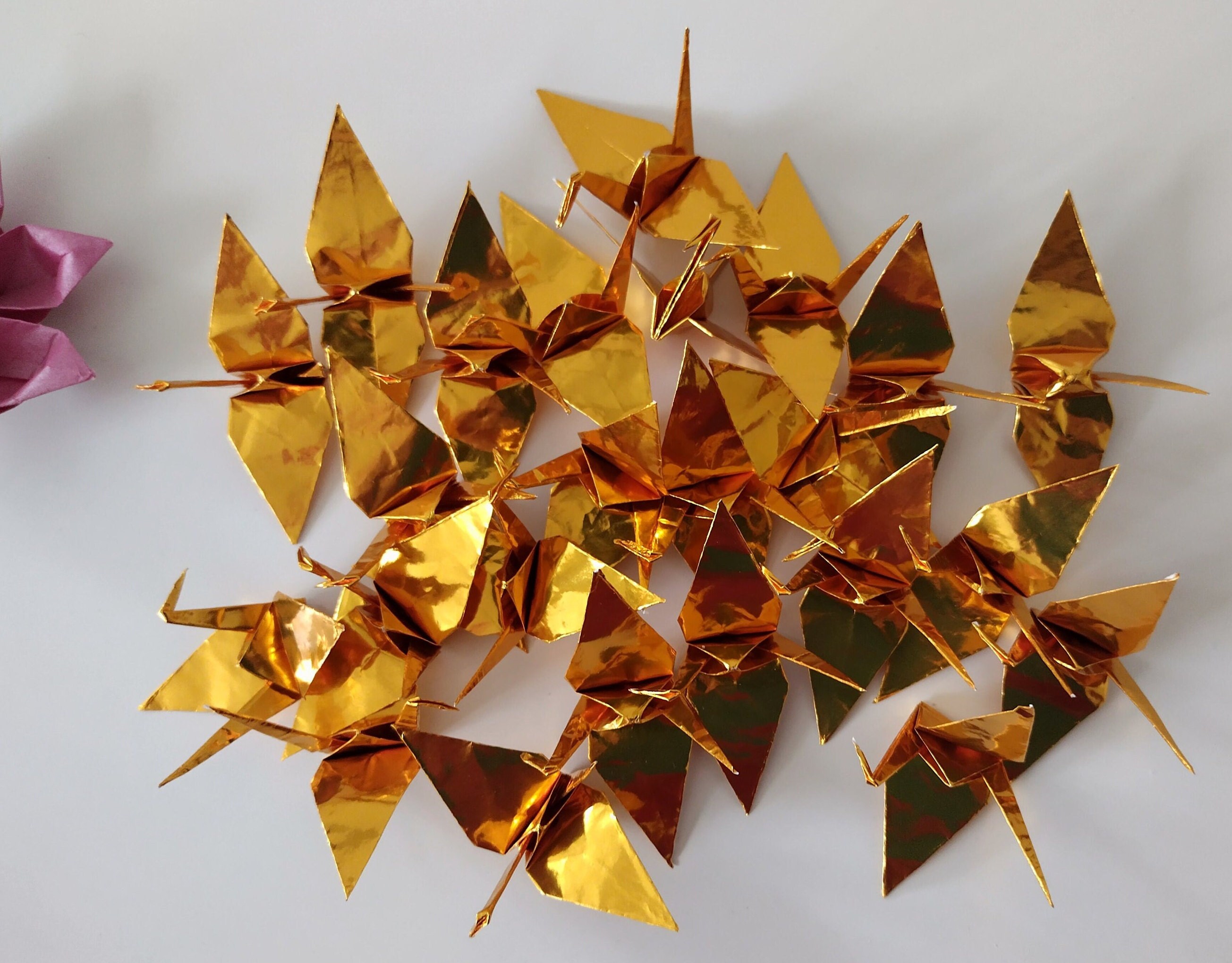 Golden Origami Paper Cranes