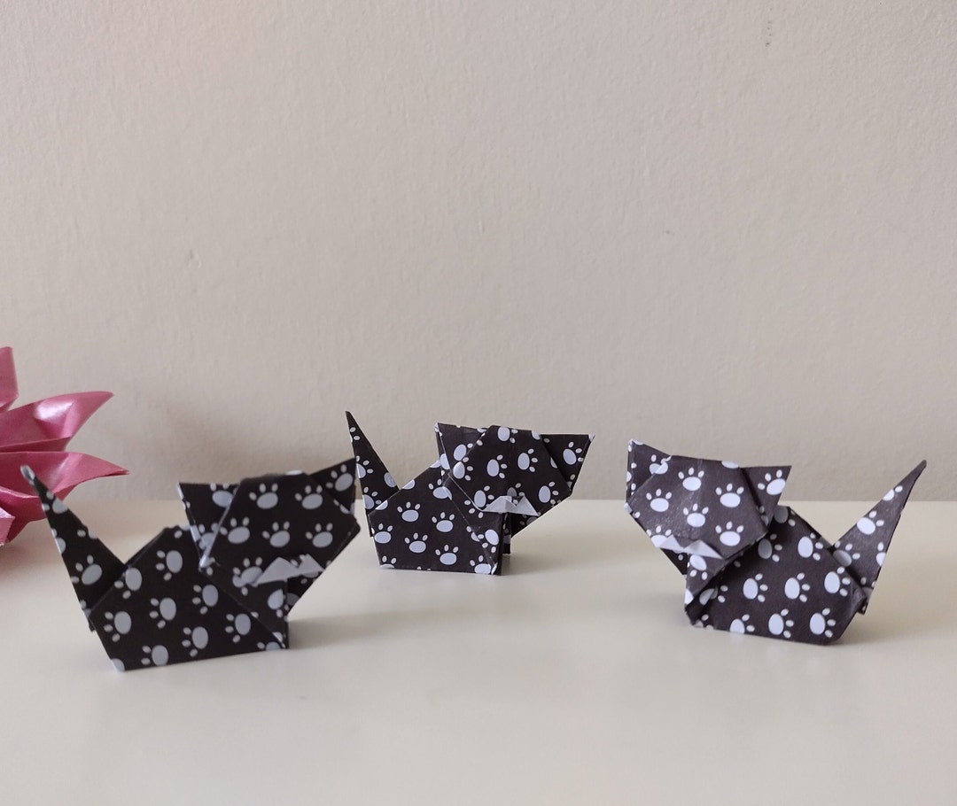 Handmade Origami Black Cats (set of 3) - Paw Print Paper Decor, Party ...