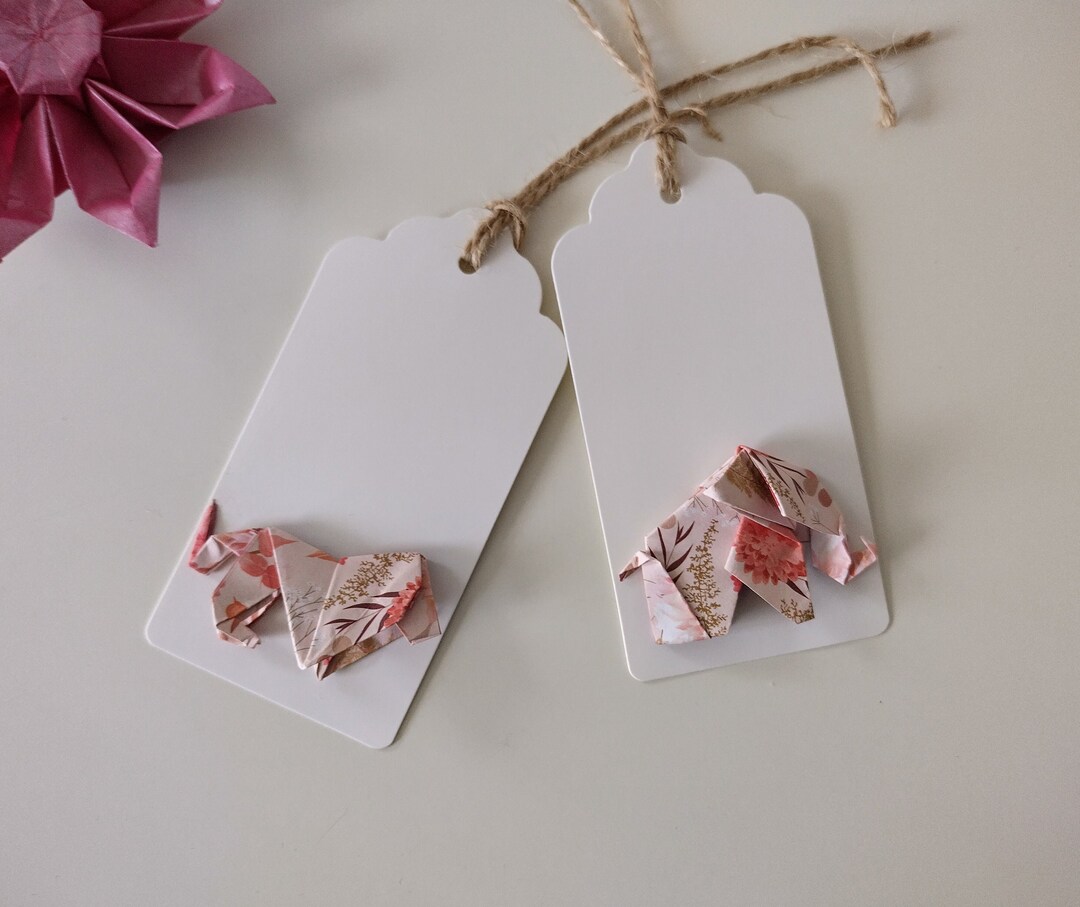 Set of 2 White Gift Tags With Colourful Origami Elephant and Lion ...