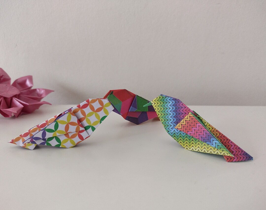 Set of 3 Handmade Medium Size Origami Birds in Rainbow Patterns ...
