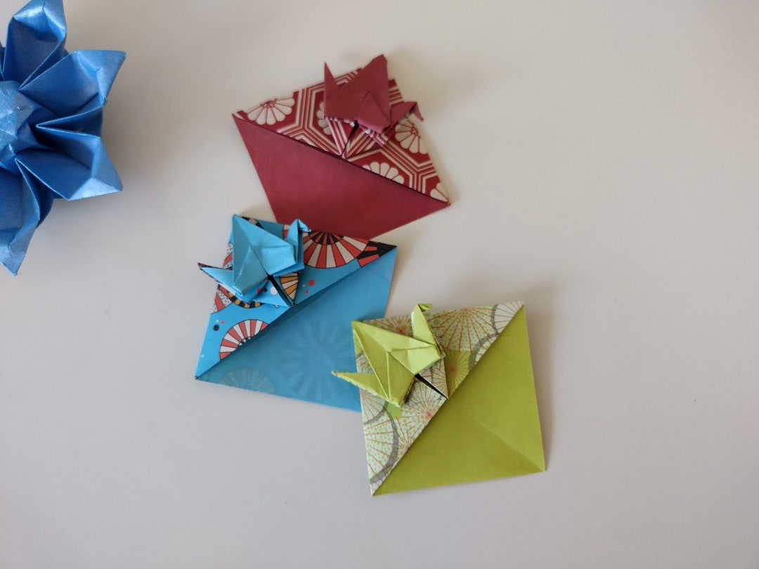 Set of 3 Handmade Little Origami Crane Corner Bookmarks With Japanese ...