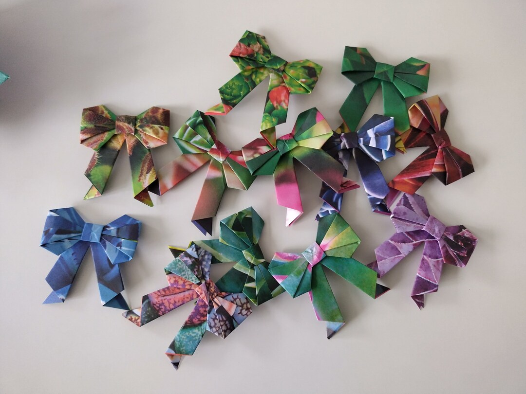 Handmade Origami Little Bows (set of 12): Succulents Pattern Gift ...