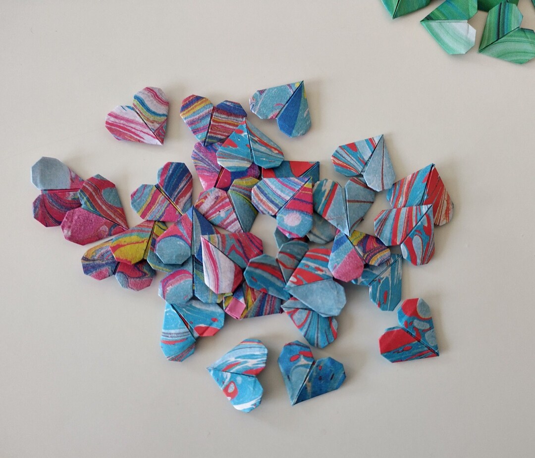 Handmade Origami 2 Cm Mini Hearts: Marbled Paper Party Favours (set of ...
