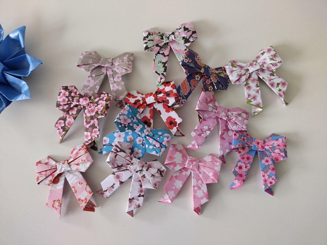 Handmade Origami Bows (set of 12): Cherry Blossom Gift Toppers, Card ...