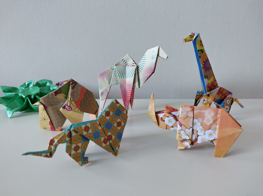 Handmade Origami Safari Animals (set of 5): Kimono Patterns Paper ...