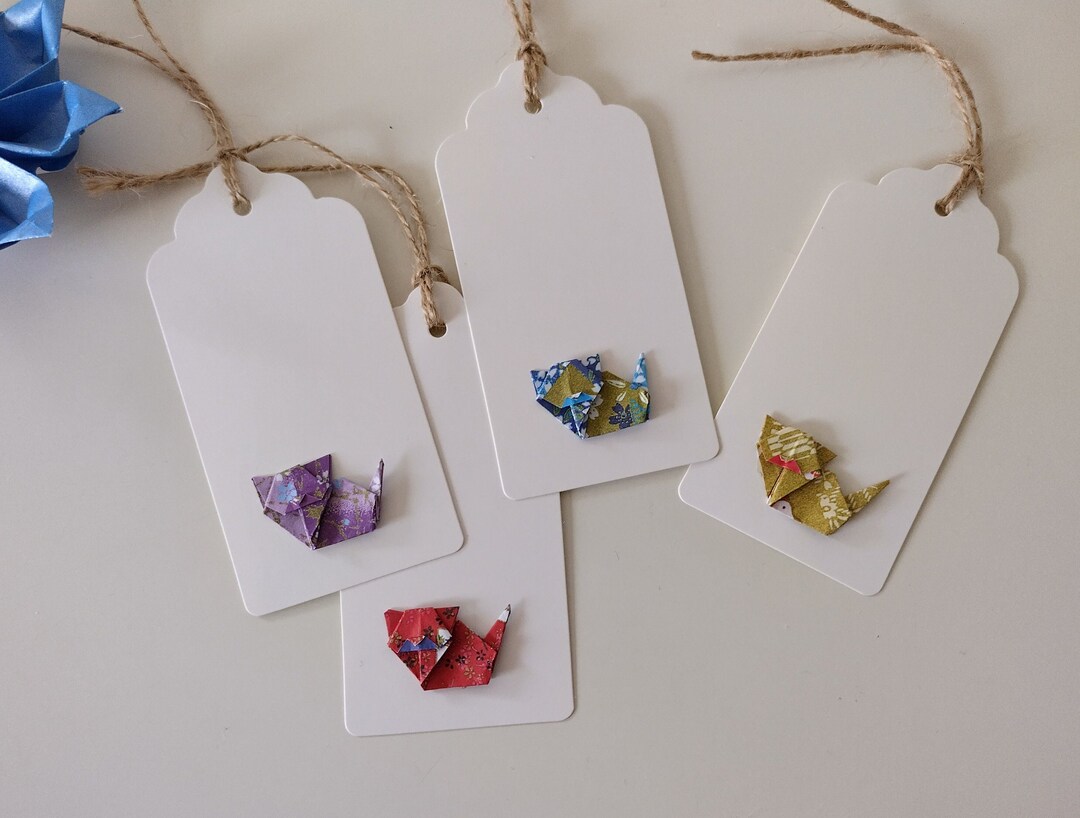 Set of 4 White Gift Tags With Colourful Origami Cats / Chiyogami ...