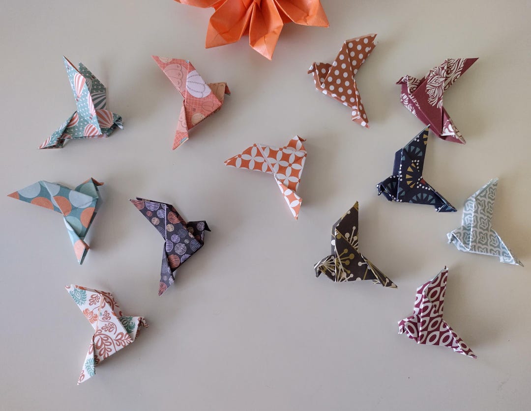 Set of 12 Handmade Origami Little Flying Birds in Assorted Patterns ...