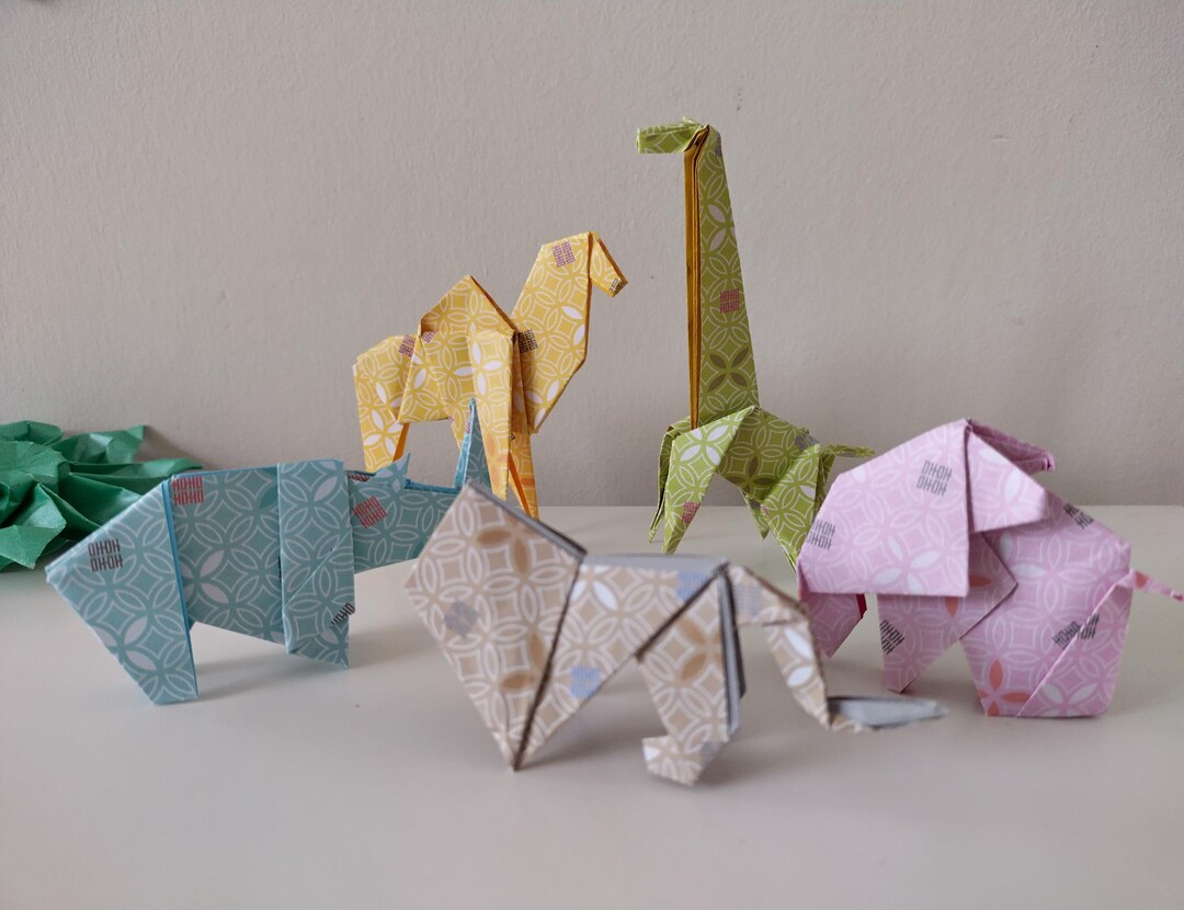 Handmade Origami Safari Animals (set of 5): Korean Pattern Paper Mobile ...