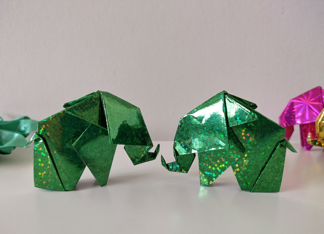 Handmade Origami Elephants (set of 2): Metallic Colours Paper Hanging ...