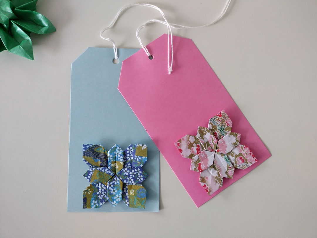 Set of 2 Large, Vibrant Gift Tags With Origami Hydrangeas in Beautiful ...