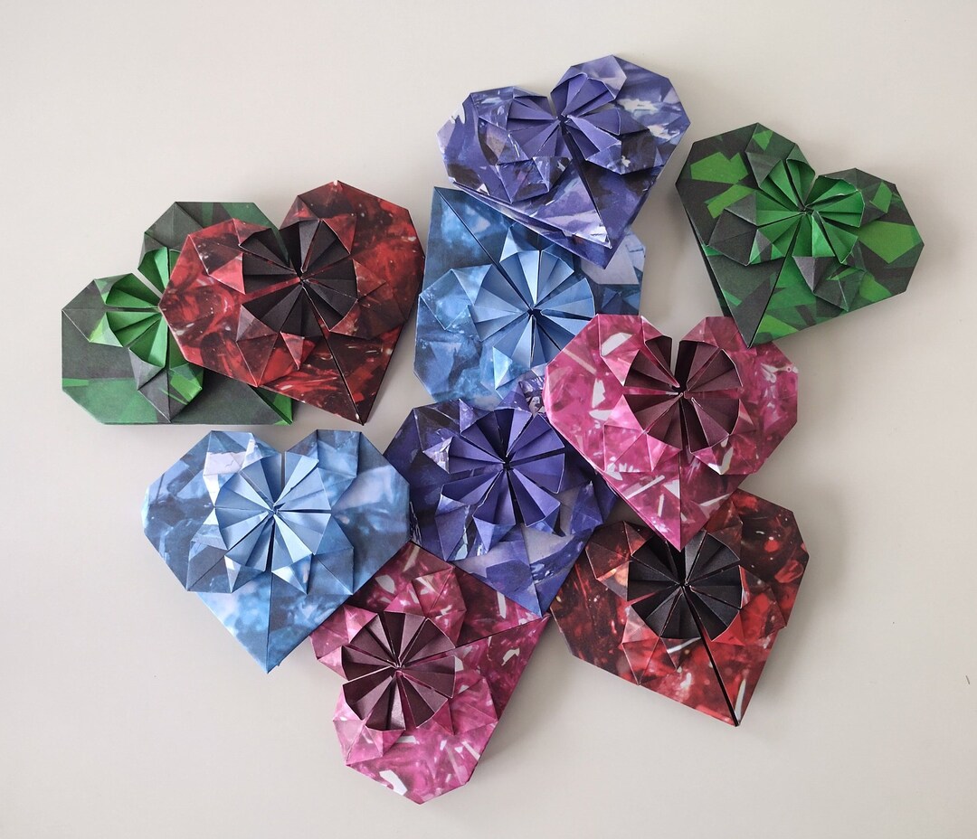 Handmade Origami Hearts With Flower (set of 10): Birthstone Patterns ...