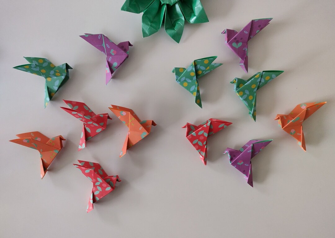 Set of 12 Handmade Origami Little Red, Green, Purple and Orange Flying ...