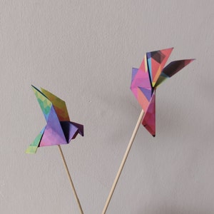 Set of 8 Medium Size Origami Flying Birds in Rainbow Patterns / Hanging ...