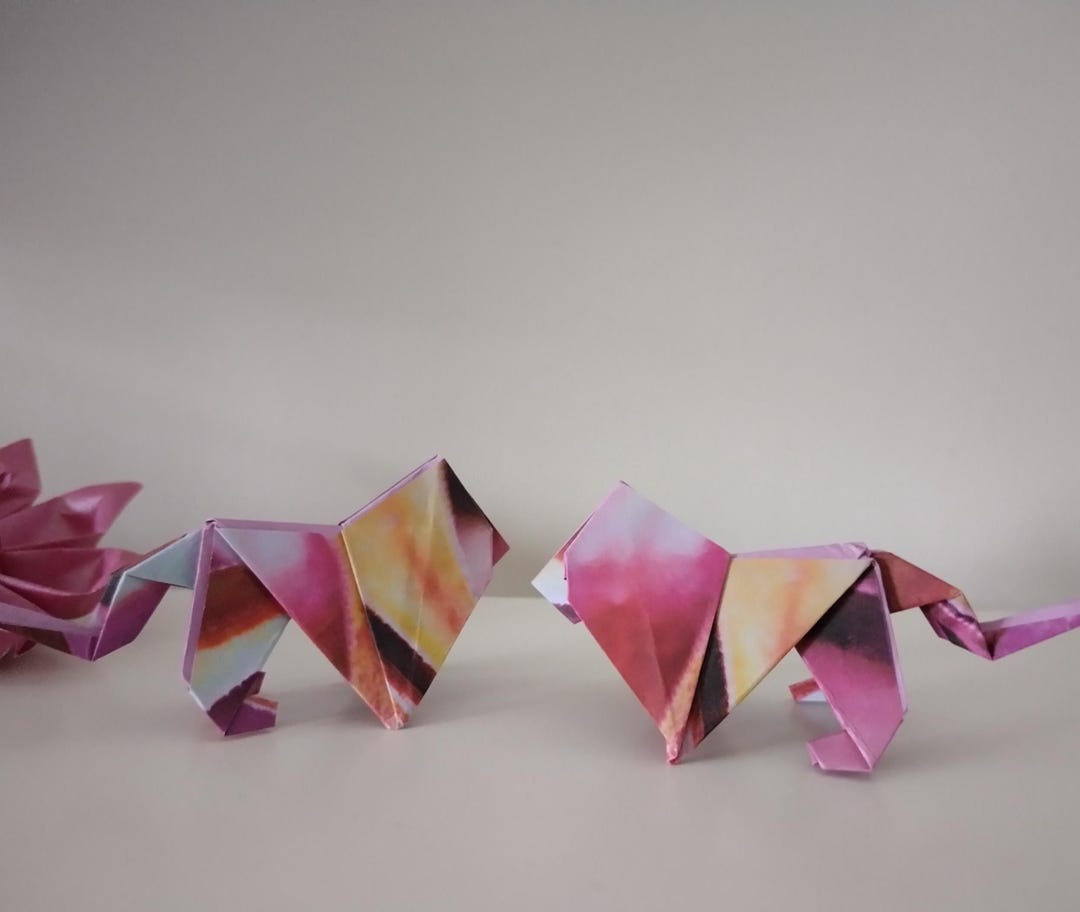 Origami Lions (set of 2): Succulents Pattern, Handmade Paper Decor ...