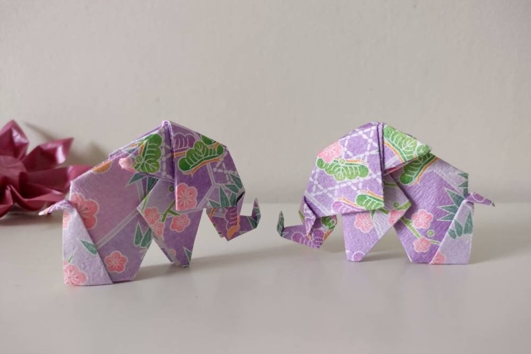 Handmade Origami Elephants (set of 2): Purple Flower Kyo Yuzen Paper ...