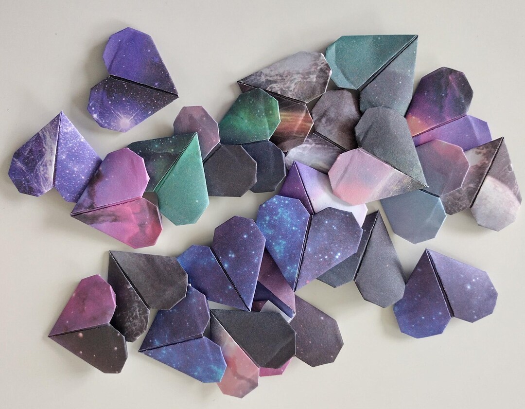 Set of 24 Handmade Origami 4 Cm Little Hearts in Beautiful Sky Patterns ...